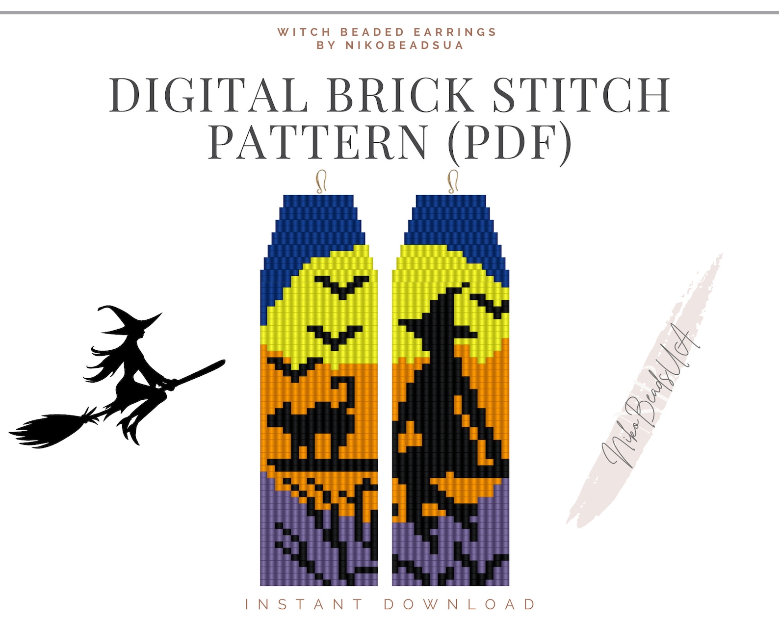 Witch Brick Stitch Pattern for Fringe Beaded Earrings, Halloween ...
