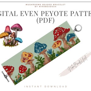 Bright Mushrooms Even Peyote Pattern for Beaded Bracelet, Nature ...