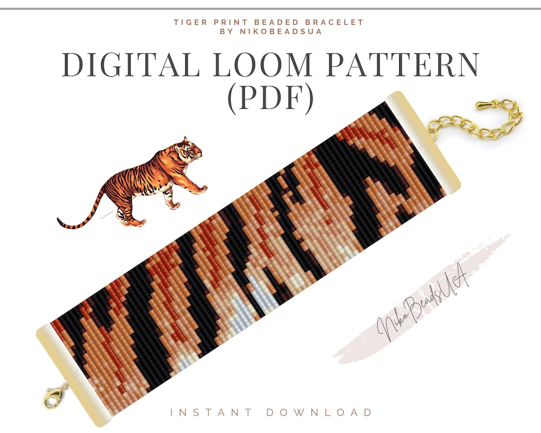 Tiger Print Loom Pattern for Beaded Bracelet, Animal Pattern, DIY ...