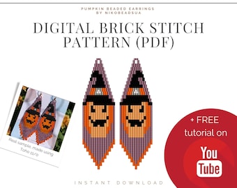 Halloween Brick Stitch Pattern for Fringe Beaded Earrings, Pumpkin ...