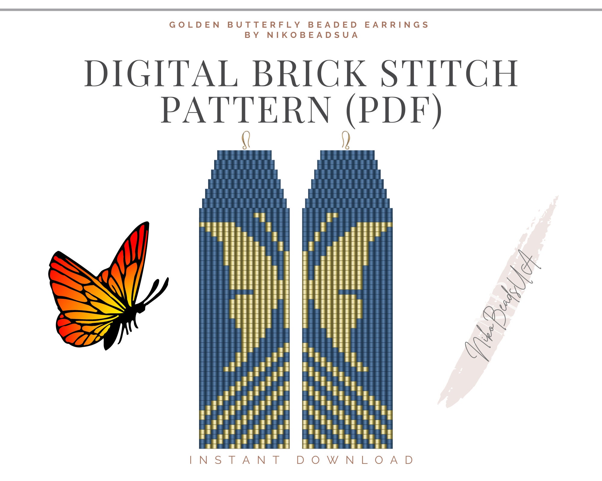 Golden Butterfly Brick Stitch Pattern for Fringe Beaded - Etsy