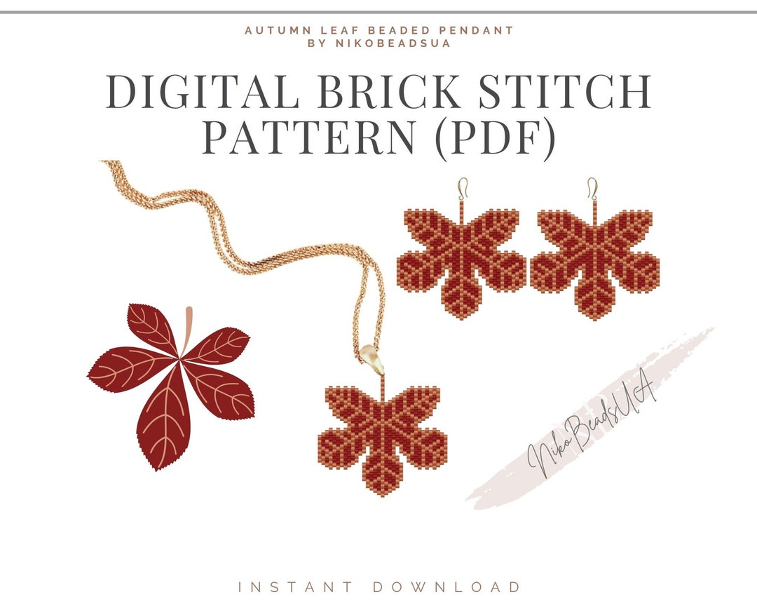 Red Leaf Brick Stitch Pattern for Beaded Earrings, Keychain or Pendant ...