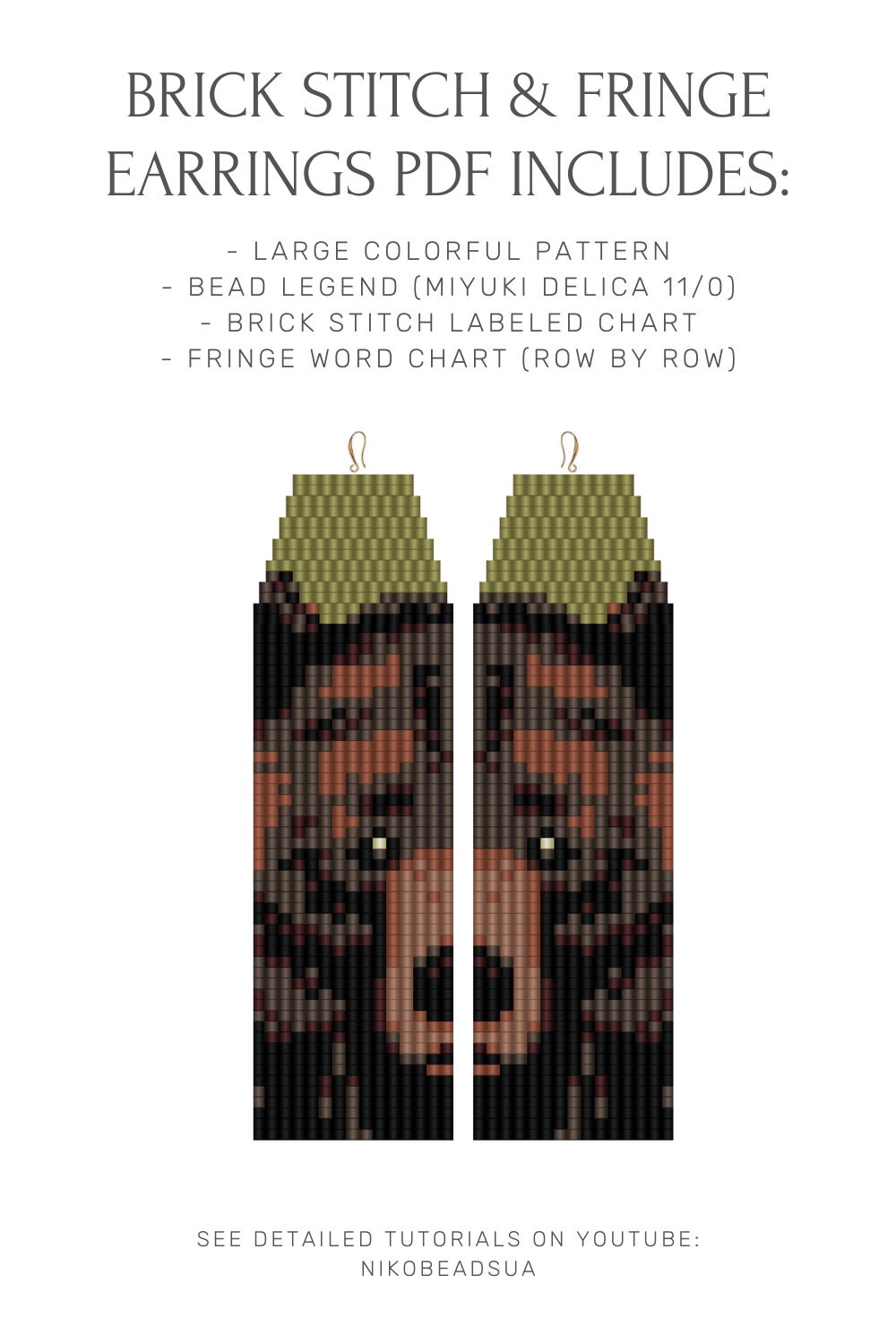 Bear Face Brick Stitch Pattern for Fringe Beaded Earrings, Animal ...