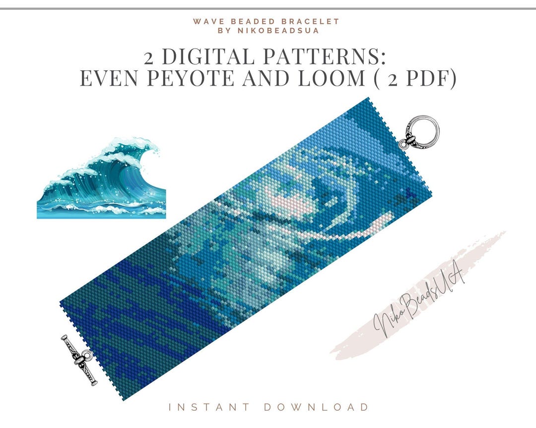 Ocean Wave Even Peyote and Loom Patterns for Beaded Bracelet, Nature ...