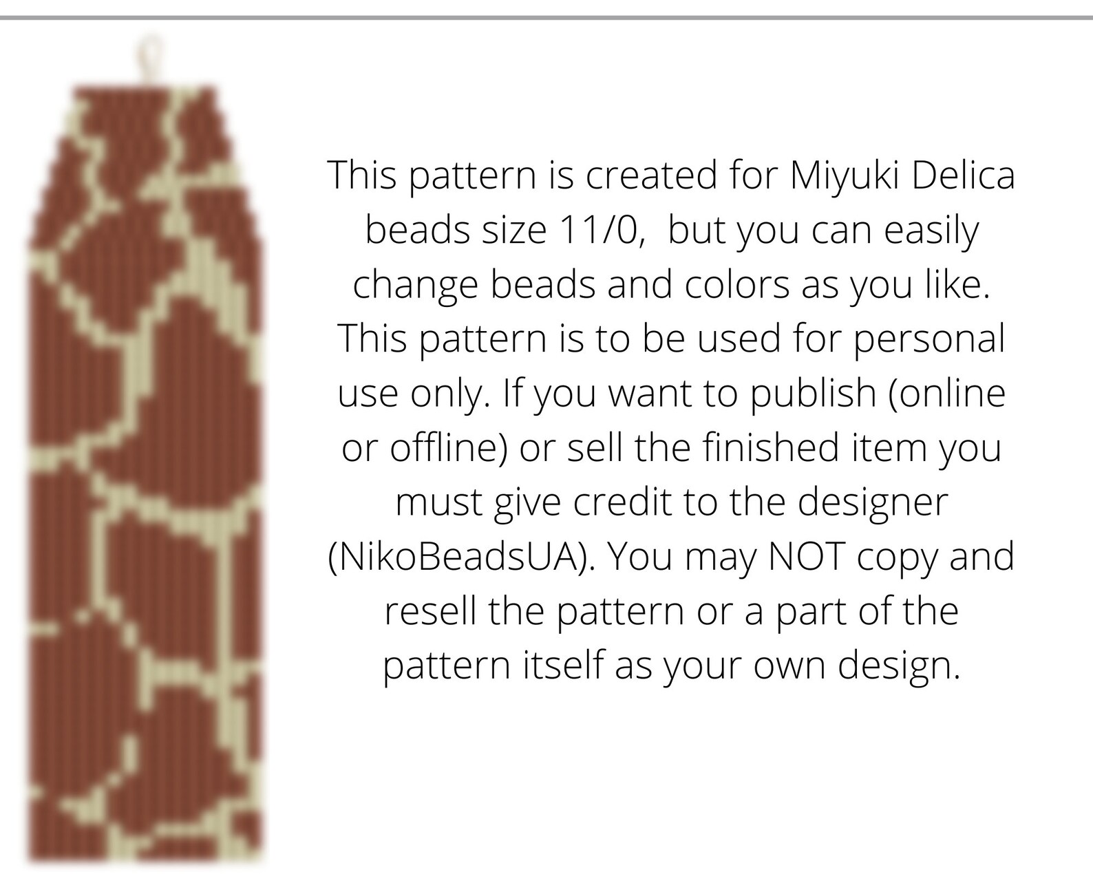 Giraffe Brick Stitch Pattern for Fringe Beaded Earrings, Animal Pattern ...