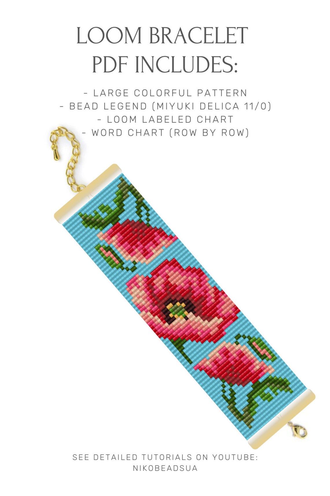 Poppy Loom Pattern for Beaded Bracelet Flower Pattern DIY - Etsy
