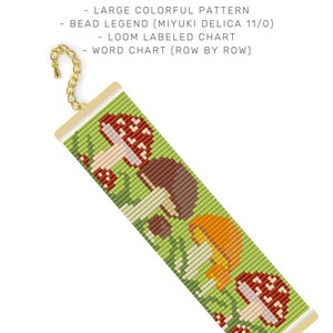 Mushrooms Loom Pattern for Beaded Bracelet, Forest Pattern, DIY Beaded ...