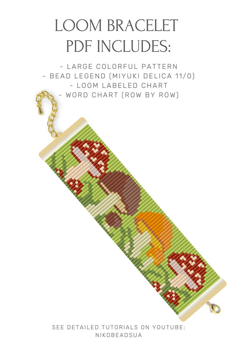 Mushrooms Loom Pattern for Beaded Bracelet Forest Pattern - Etsy