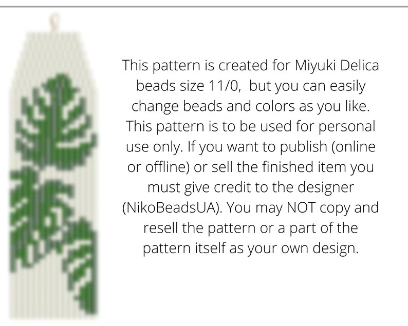 Monstera Leaf Brick Stitch Pattern for Fringe Beaded Earrings, Floral ...