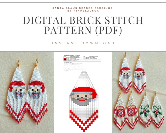 Santa Claus Brick Stitch Pattern for Beaded Fringe Earrings | Etsy