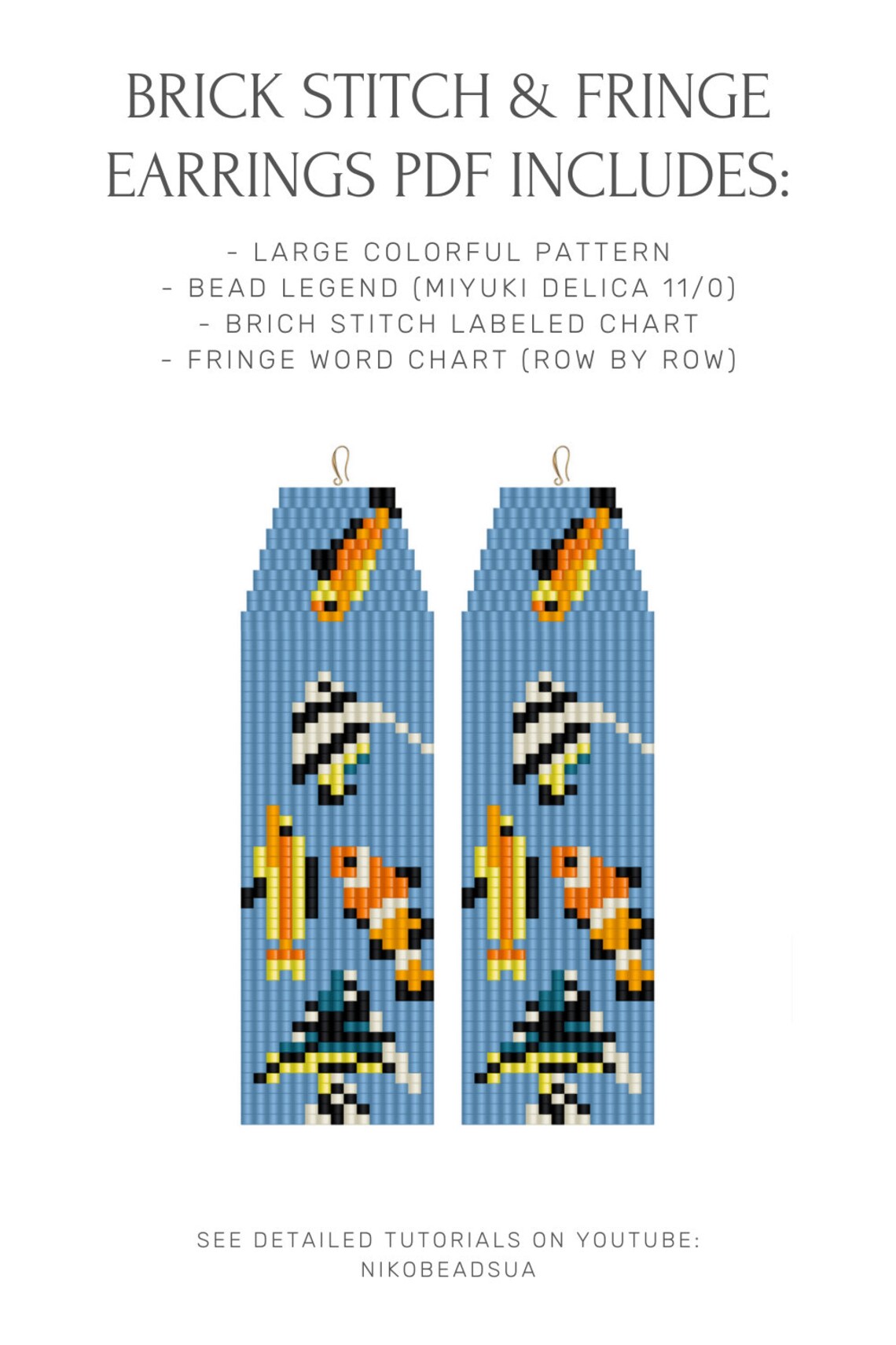 Fish Brick Stitch Pattern for Fringe Beaded Earrings Aquarium - Etsy