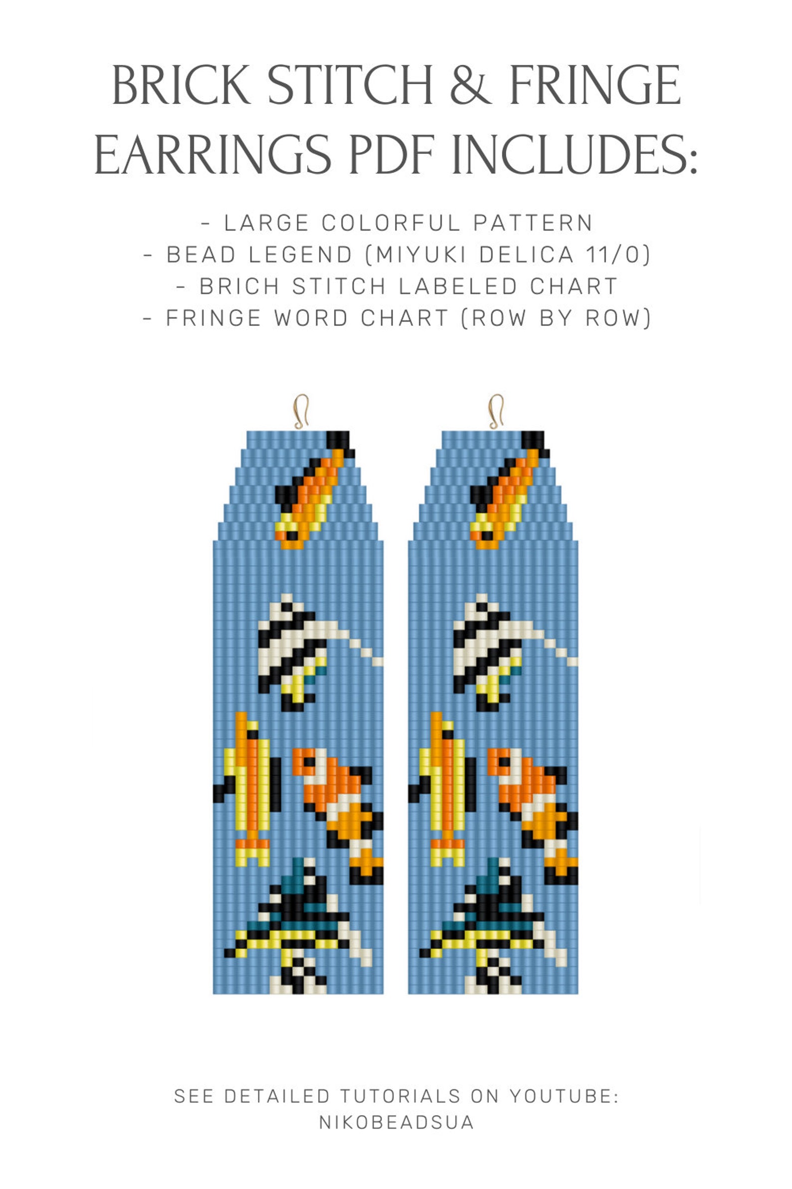 Fish Brick Stitch Pattern for Fringe Beaded Earrings Aquarium - Etsy