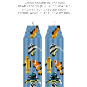 Fish Brick Stitch Pattern for Fringe Beaded Earrings, Aquarium Pattern ...