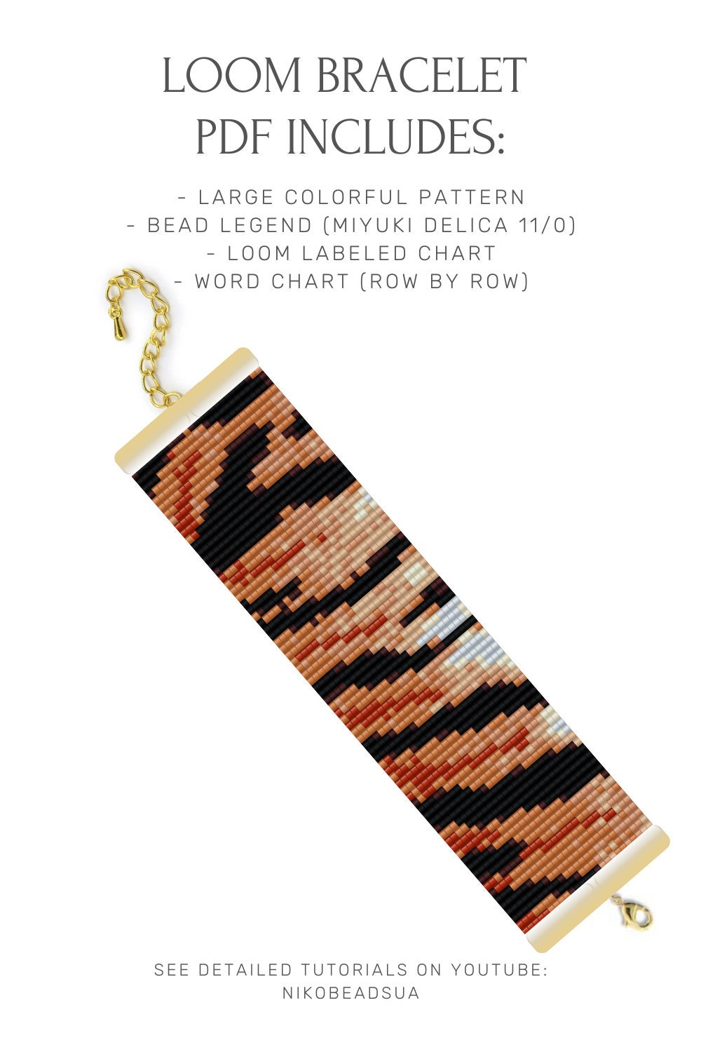 Tiger Print Loom Pattern for Beaded Bracelet Animal Pattern - Etsy