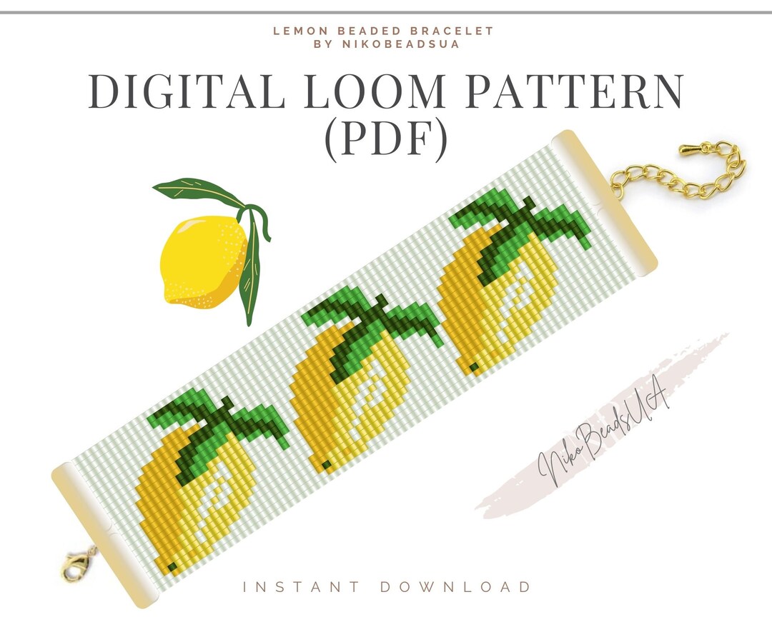 Lemon Loom Pattern for Beaded Bracelet, Fruit Pattern, DIY Beaded ...
