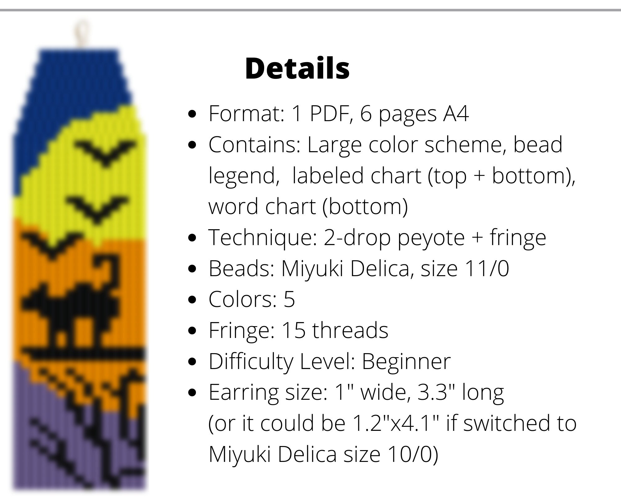 Witch Brick Stitch Pattern for Fringe Beaded Earrings, Halloween ...