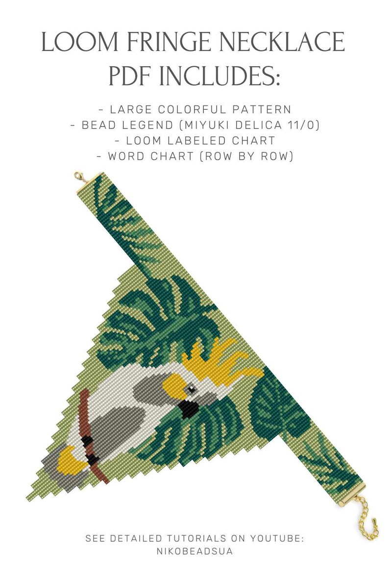 Cockatoo Fringe Loom Pattern for Beaded Necklace, Parrot Pattern, DIY ...
