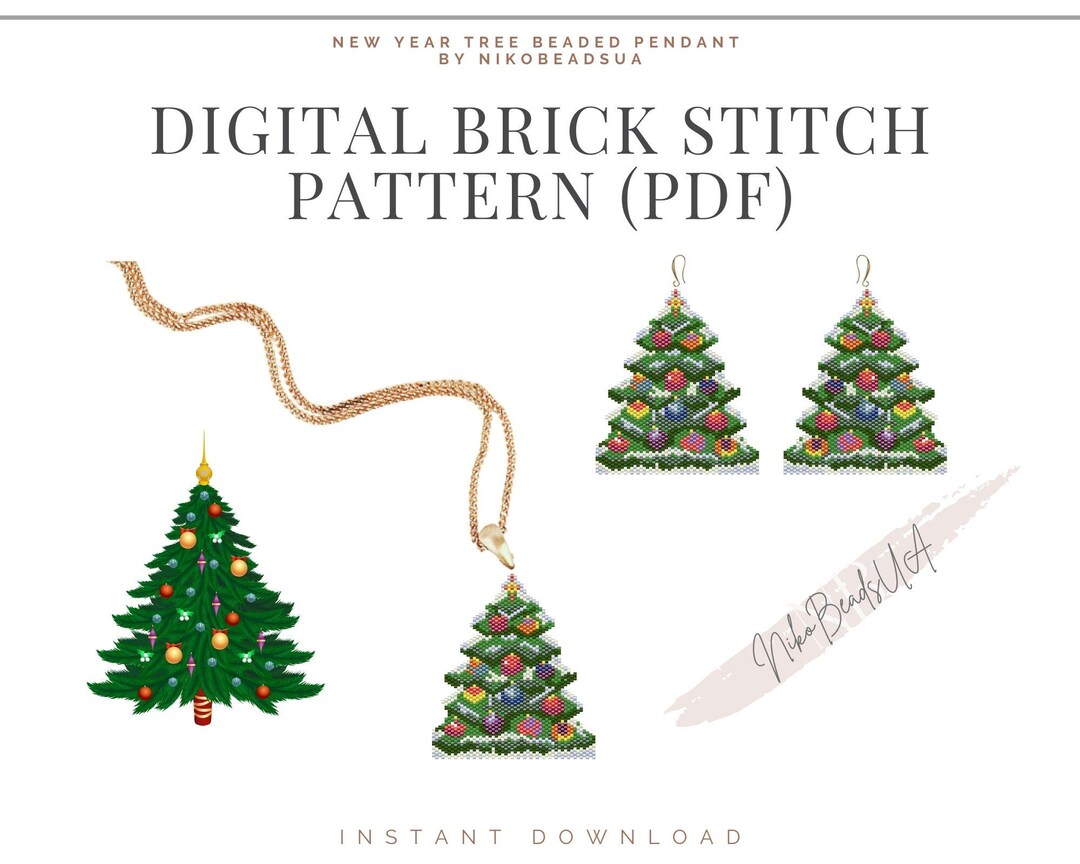 Christmas Tree Brick Stitch Pattern for Beaded Earrings, Keychain or ...