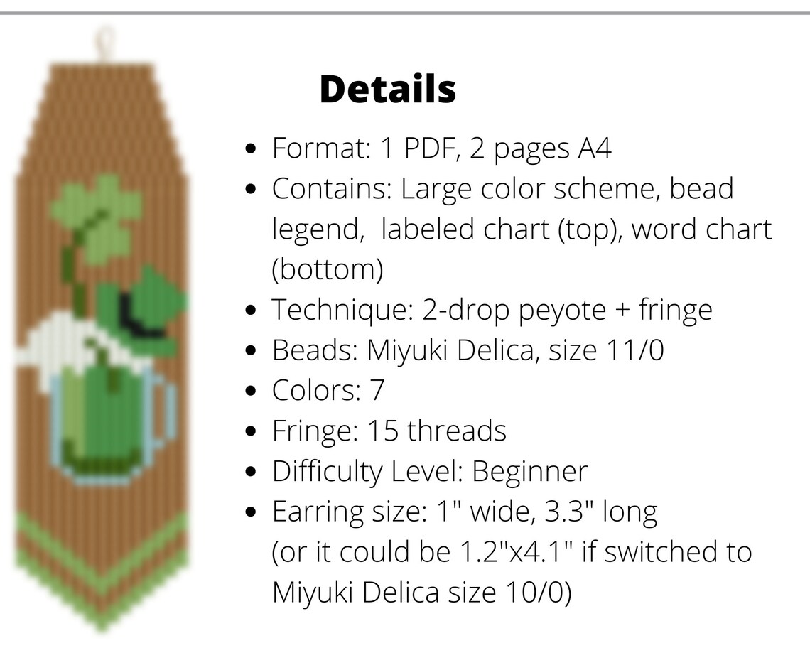 Mug of Ale Brick Stitch Pattern for Fringe Beaded Earrings, St Patrick ...
