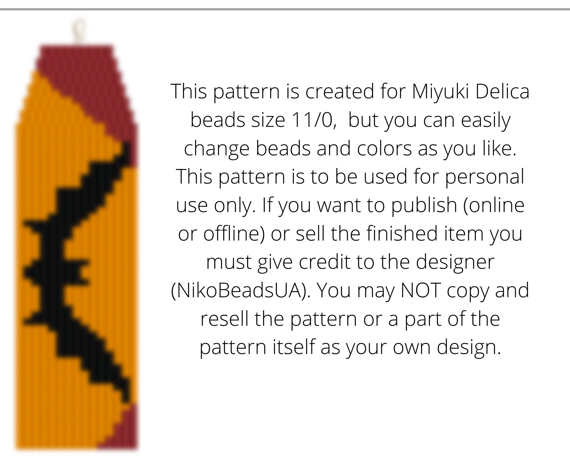Bat Brick Stitch Pattern for Fringe Beaded Earrings, Halloween Pattern ...