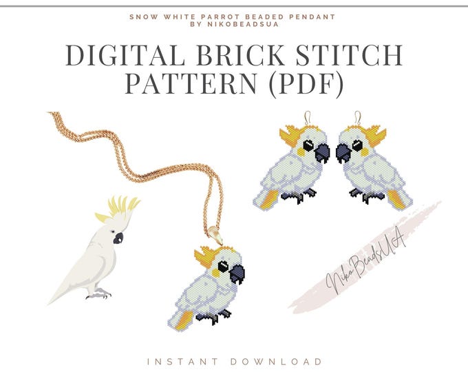 Cockatiel Parrot Brick Stitch Pattern, Cute Bird Peyote Stitch Earrings ...