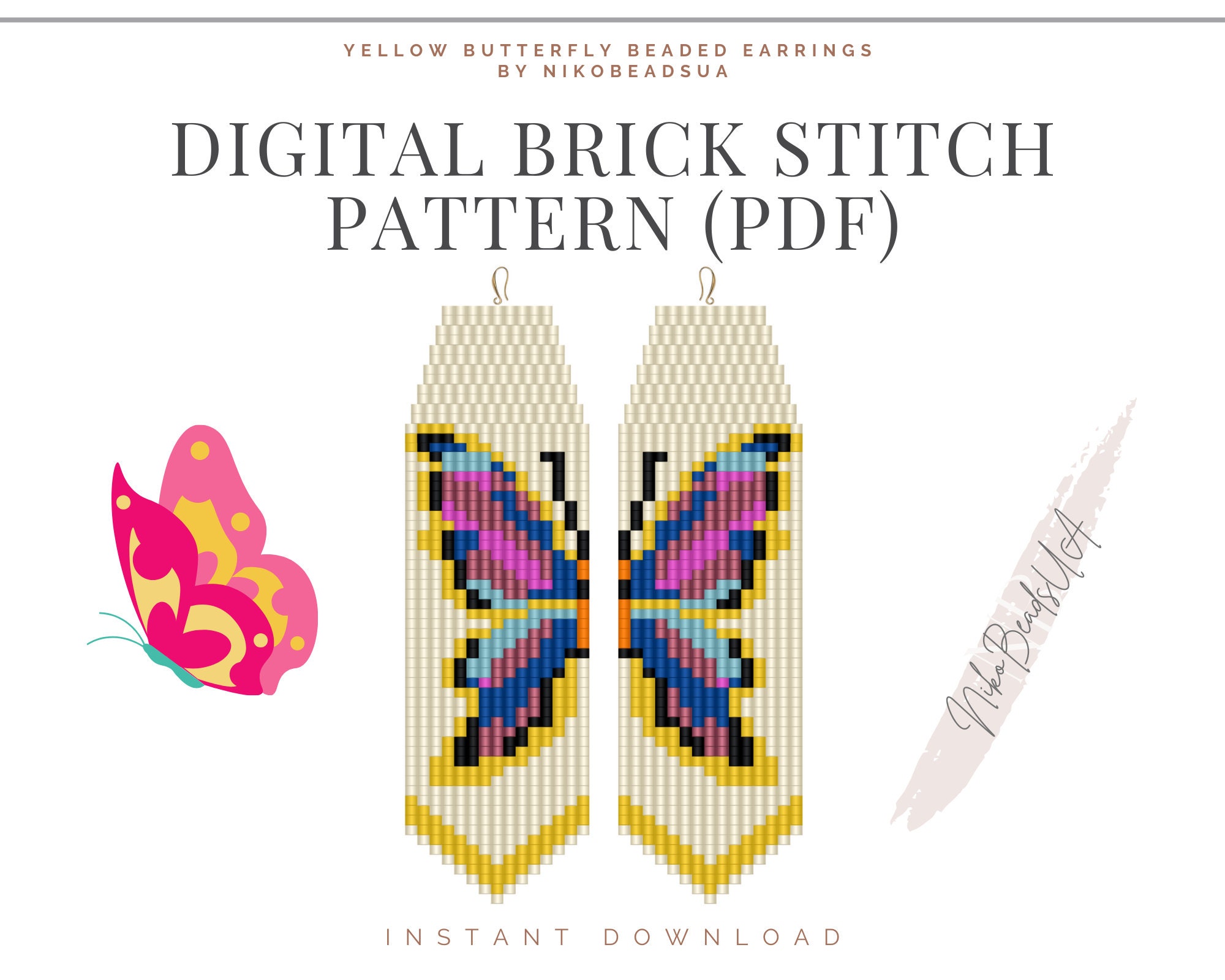 Yellow Butterfly Brick Stitch Pattern for Fringe Beaded - Etsy
