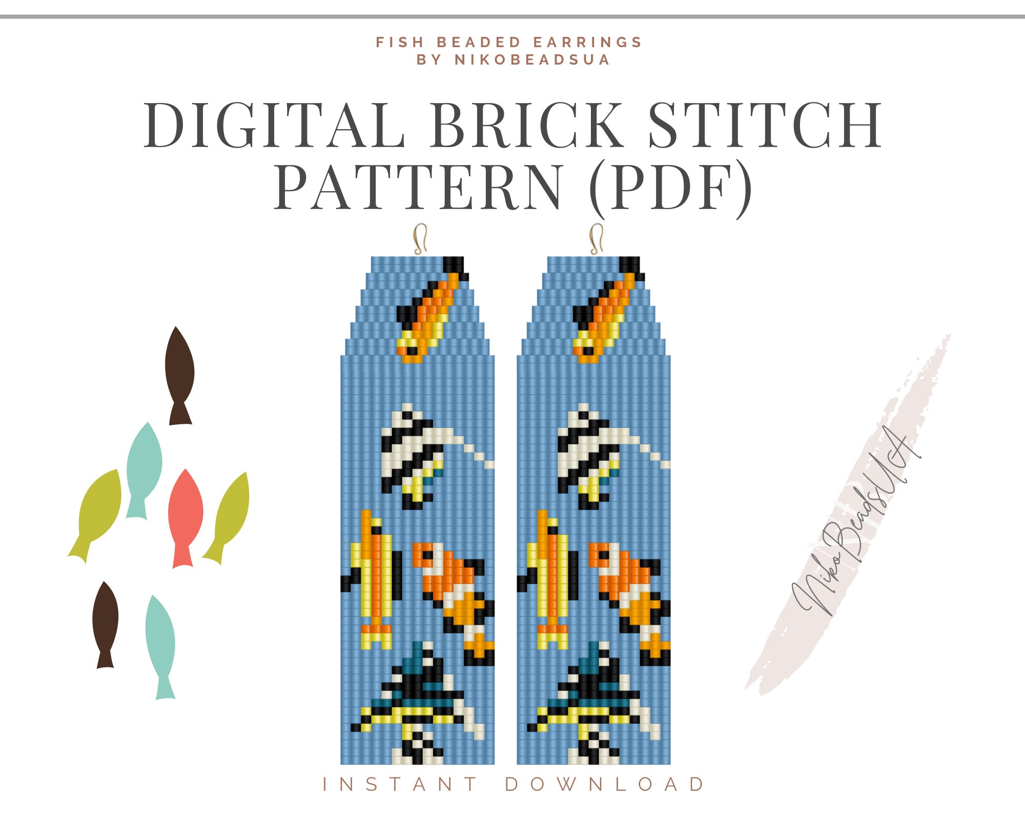 Fish Brick Stitch Pattern for Fringe Beaded Earrings Aquarium - Etsy