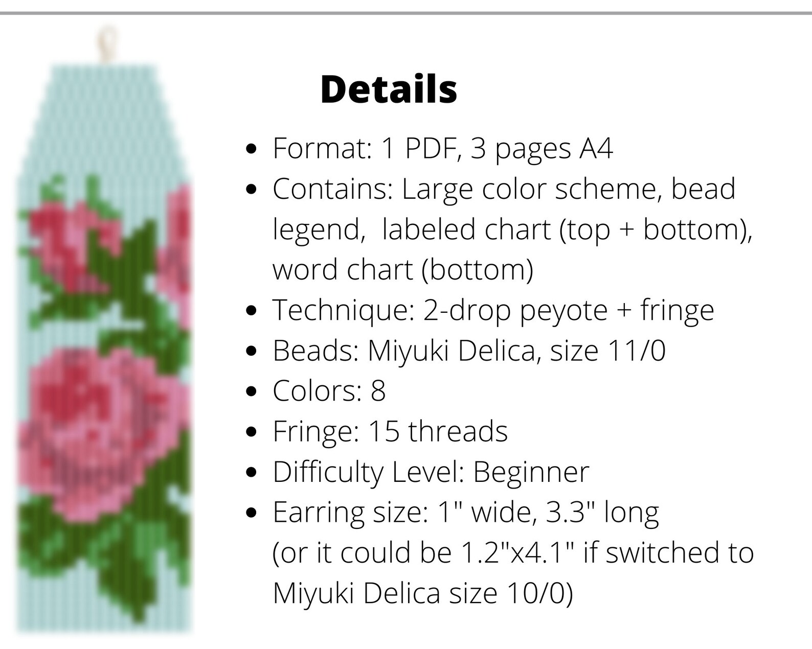 Rose Brick Stitch Pattern for Fringe Beaded Earrings Flower - Etsy