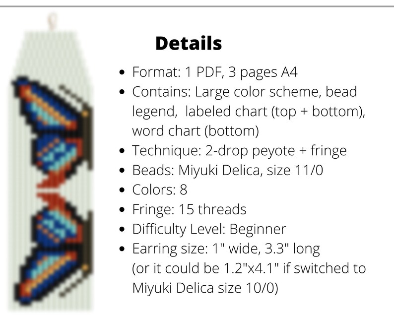 Butterflies Brick Stitch Pattern for Fringe Beaded Earrings - Etsy