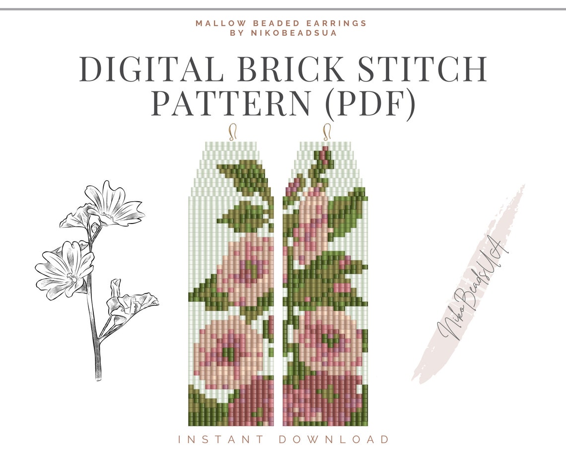Mallow Brick Stitch Pattern for Fringe Beaded Earrings Flower - Etsy