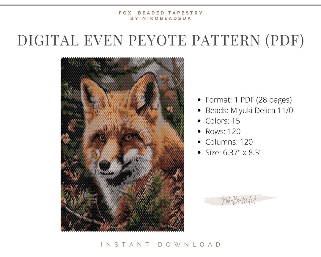 Fox Even Peyote Pattern for Beaded Tapestry, Animal Pattern, DIY ...