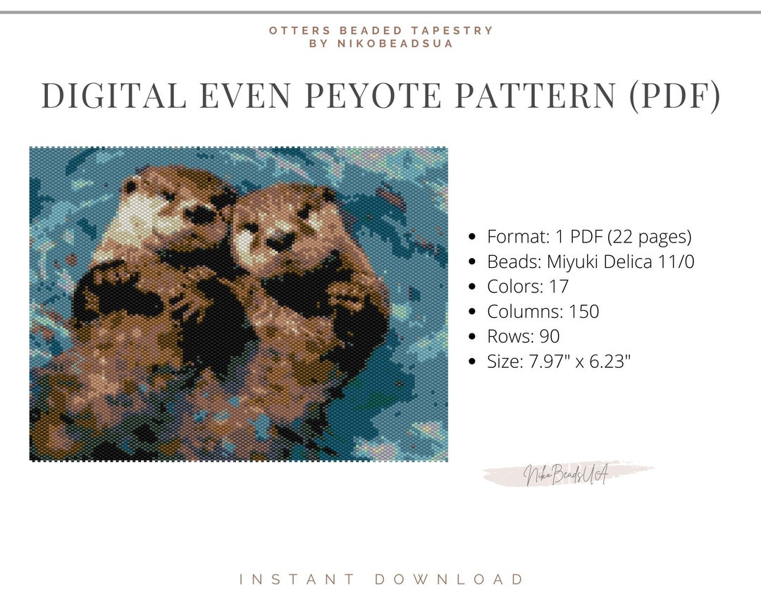Otters Even Peyote Pattern for Beaded Tapestry, Animal Pattern, DIY ...