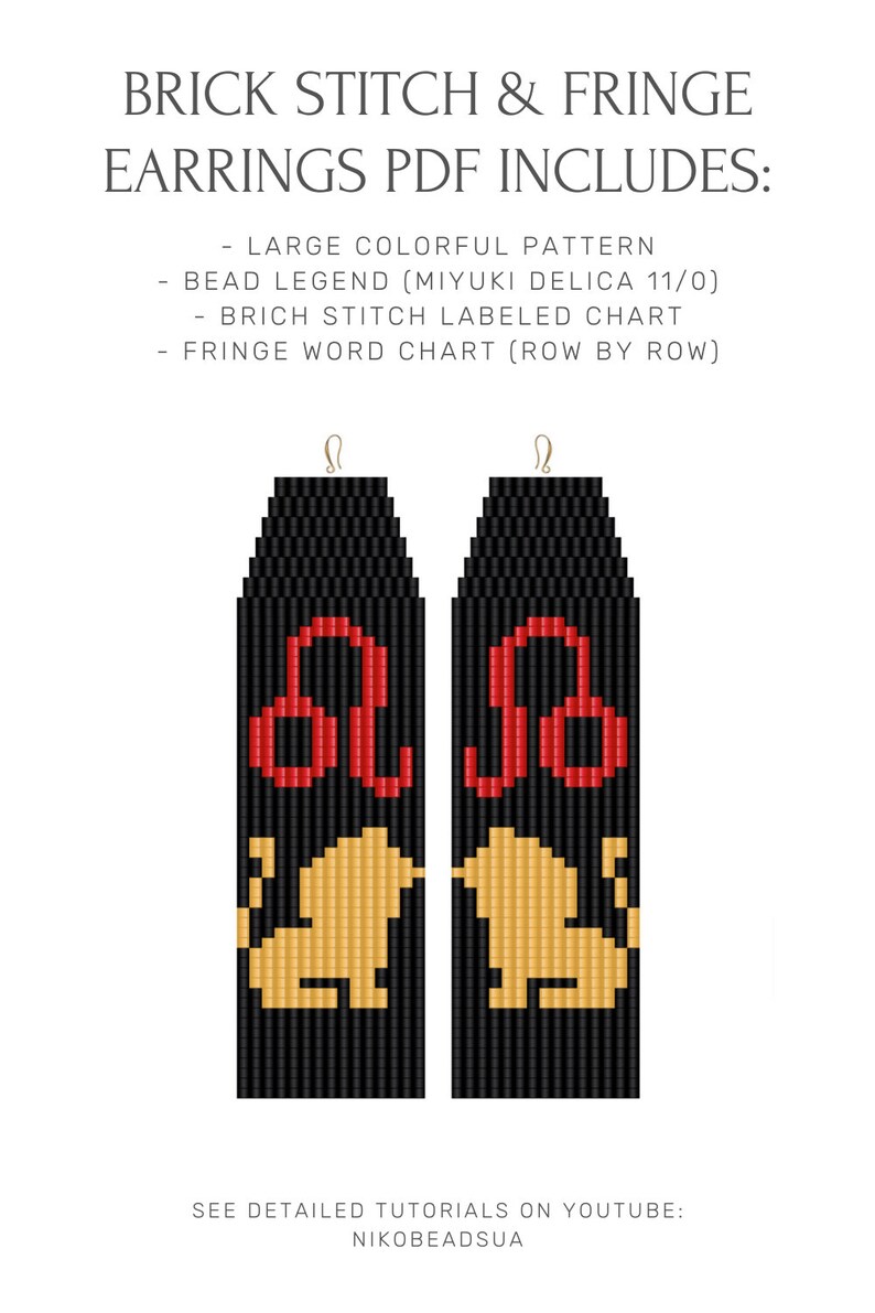 Leo Brick Stitch Pattern for Fringe Beaded Earrings Zodiac - Etsy