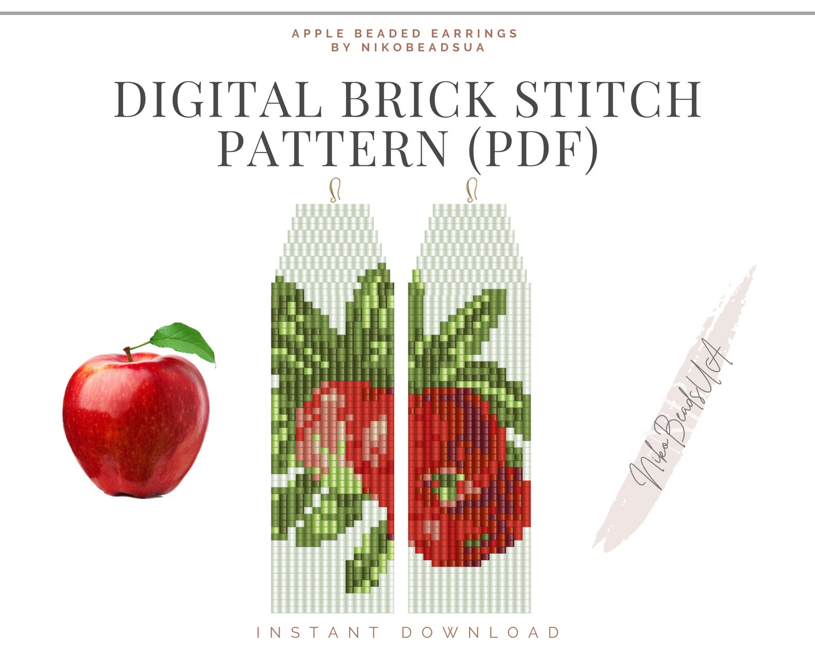 Apple Brick Stitch Pattern for Fringe Beaded Earrings Fruit - Etsy