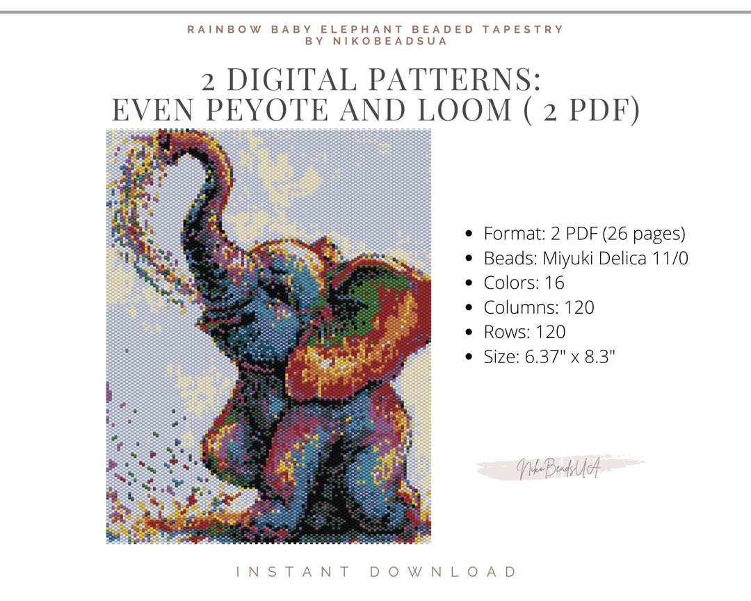 Rainbow Baby Elephant Even Peyote and Loom Patterns for Beaded Tapestry ...
