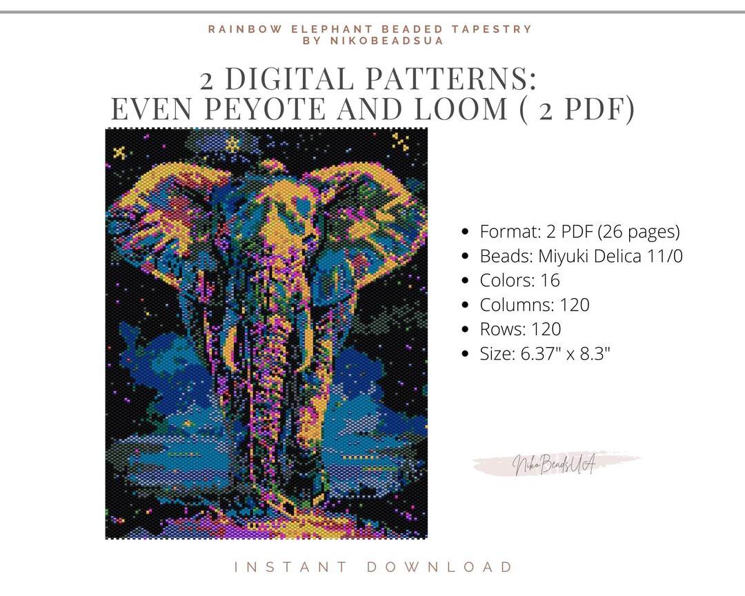 Rainbow Elephant Even Peyote and Loom Patterns for Beaded Tapestry ...