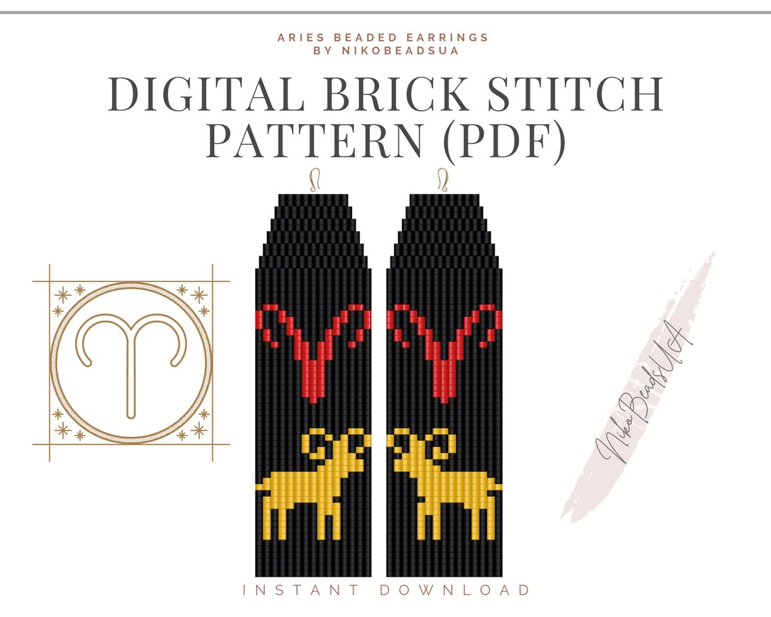 Aries Brick Stitch Pattern for Fringe Beaded Earrings, Zodiac Pattern ...