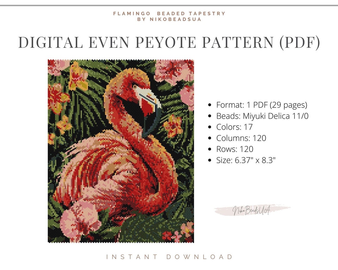 Flamingo Even Peyote Pattern for Beaded Tapestry, Animal Pattern, DIY ...