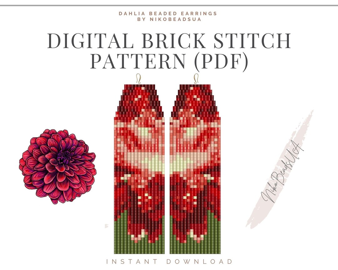 Dahlia Brick Stitch Pattern for Fringe Beaded Earrings, Floral Pattern ...