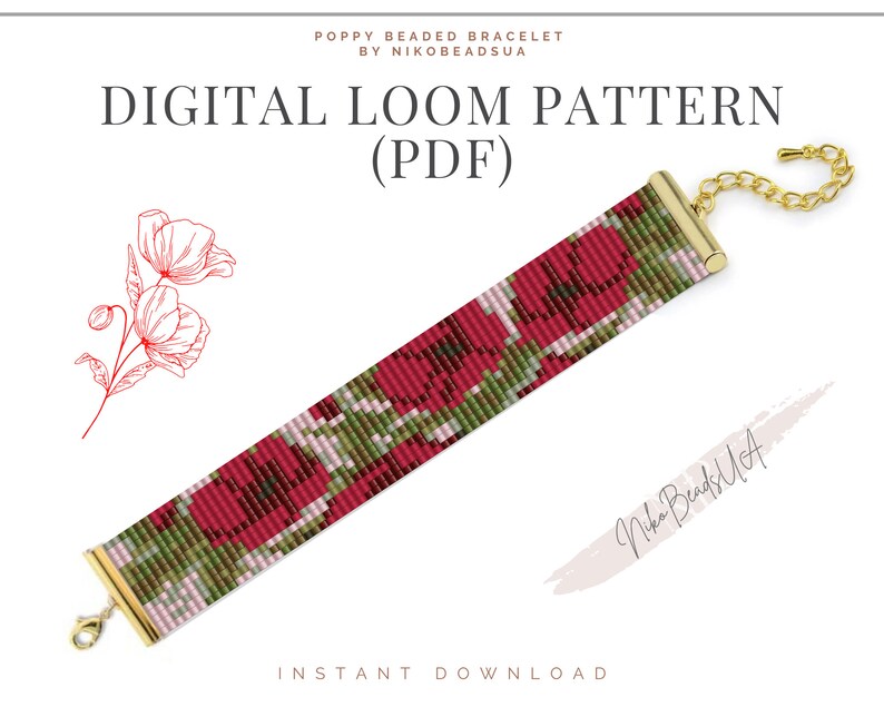 Poppy Loom Pattern for Beaded Bracelet, Flower Pattern, DIY Beaded ...
