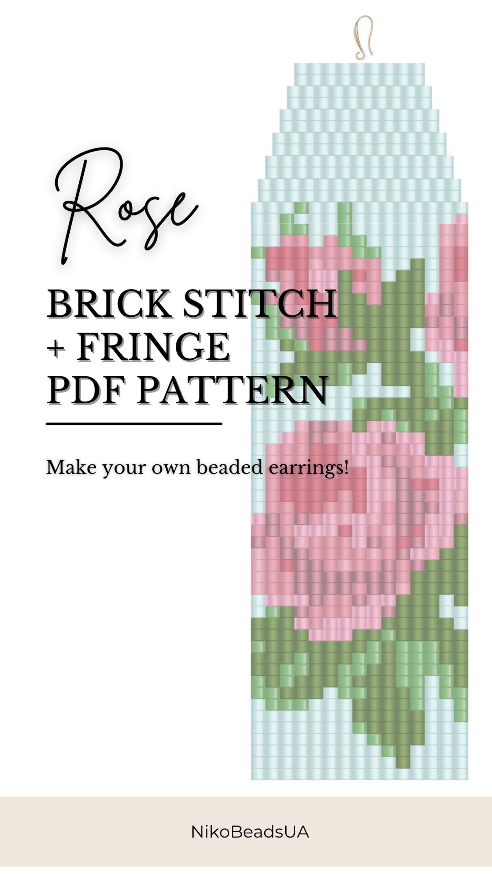 Rose Brick Stitch Pattern for Fringe Beaded Earrings Flower - Etsy