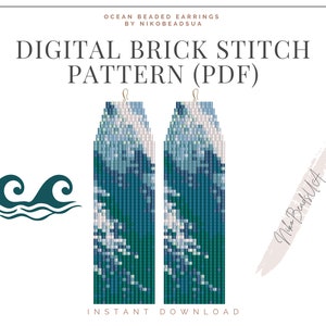 Ocean Brick Stitch Pattern for Fringe Beaded Earrings, Sea Wave Pattern ...