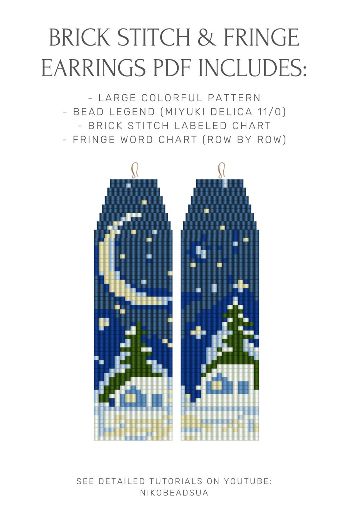 Winter Night Brick Stitch Pattern for Fringe Beaded Earrings - Etsy