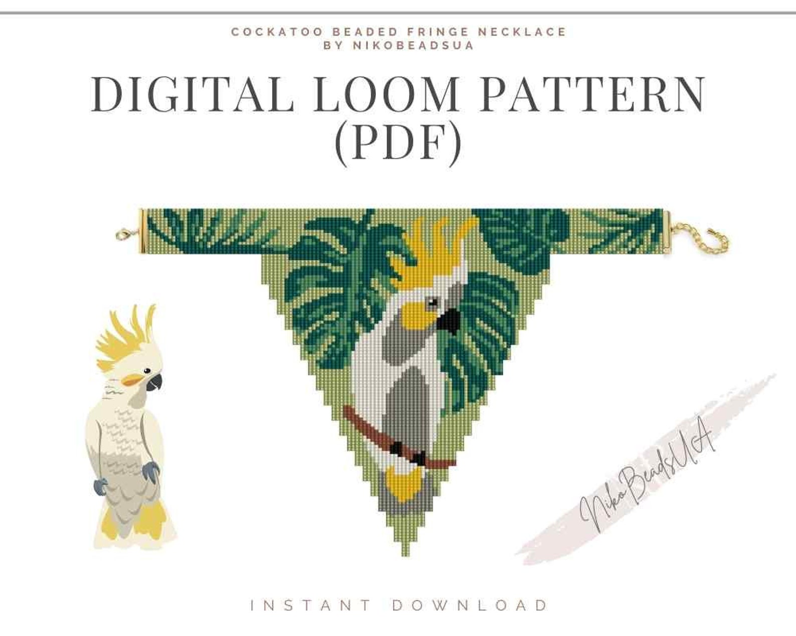 Cockatoo Fringe Loom Pattern for Beaded Necklace, Parrot Pattern, DIY ...