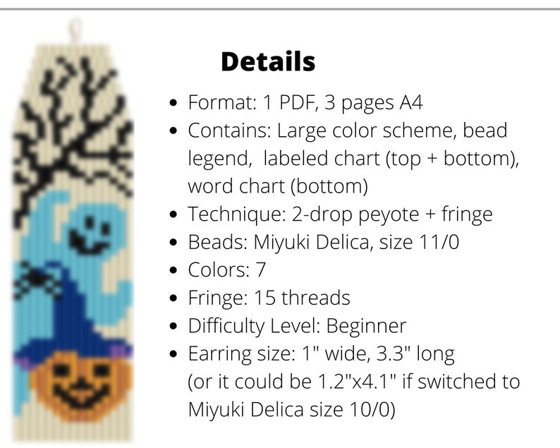 Halloween Ghost Brick Stitch Pattern for Fringe Beaded Earrings ...
