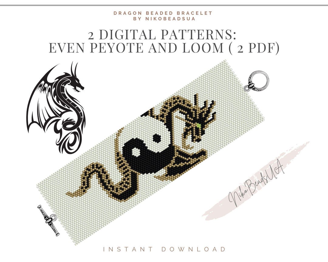 Yin Yang Dragon Even Peyote and Loom Patterns for Beaded Bracelet ...