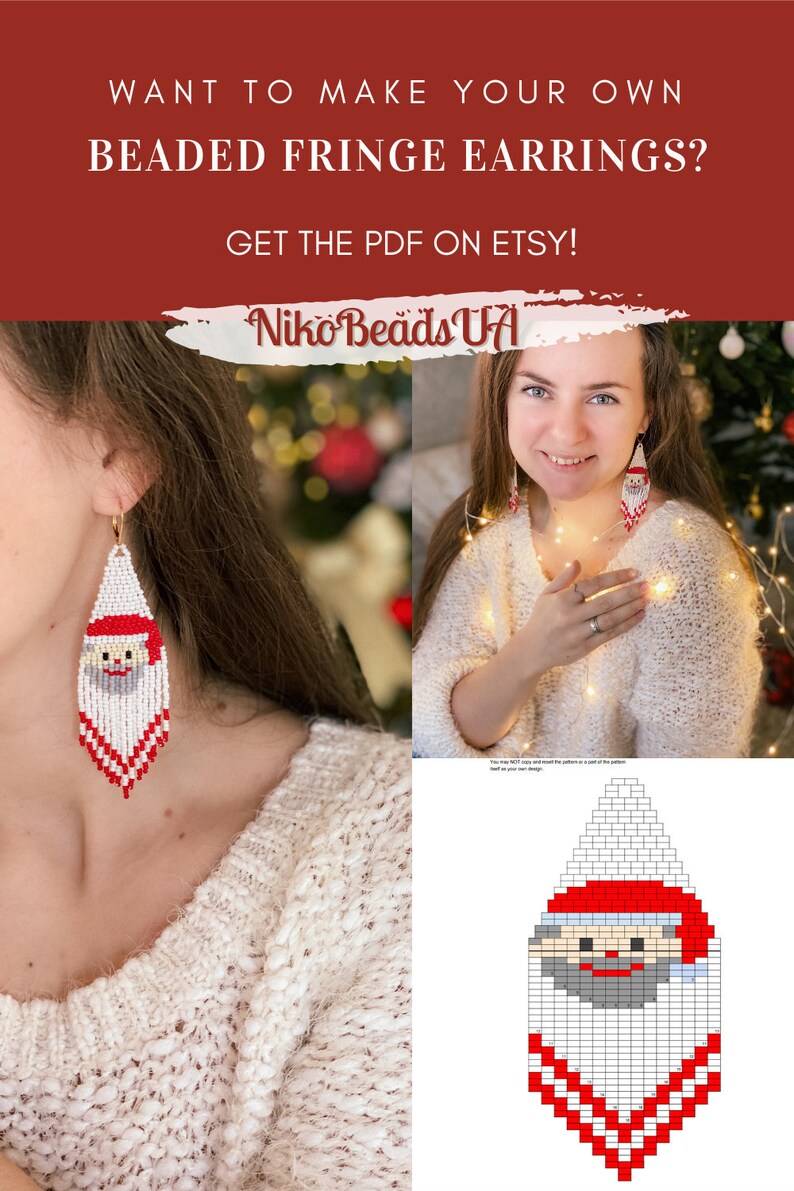 Santa Claus Brick Stitch Pattern for Beaded Fringe Earrings | Etsy