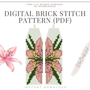 Pink Lily Brick Stitch Pattern for Fringe Beaded Earrings, Flower ...