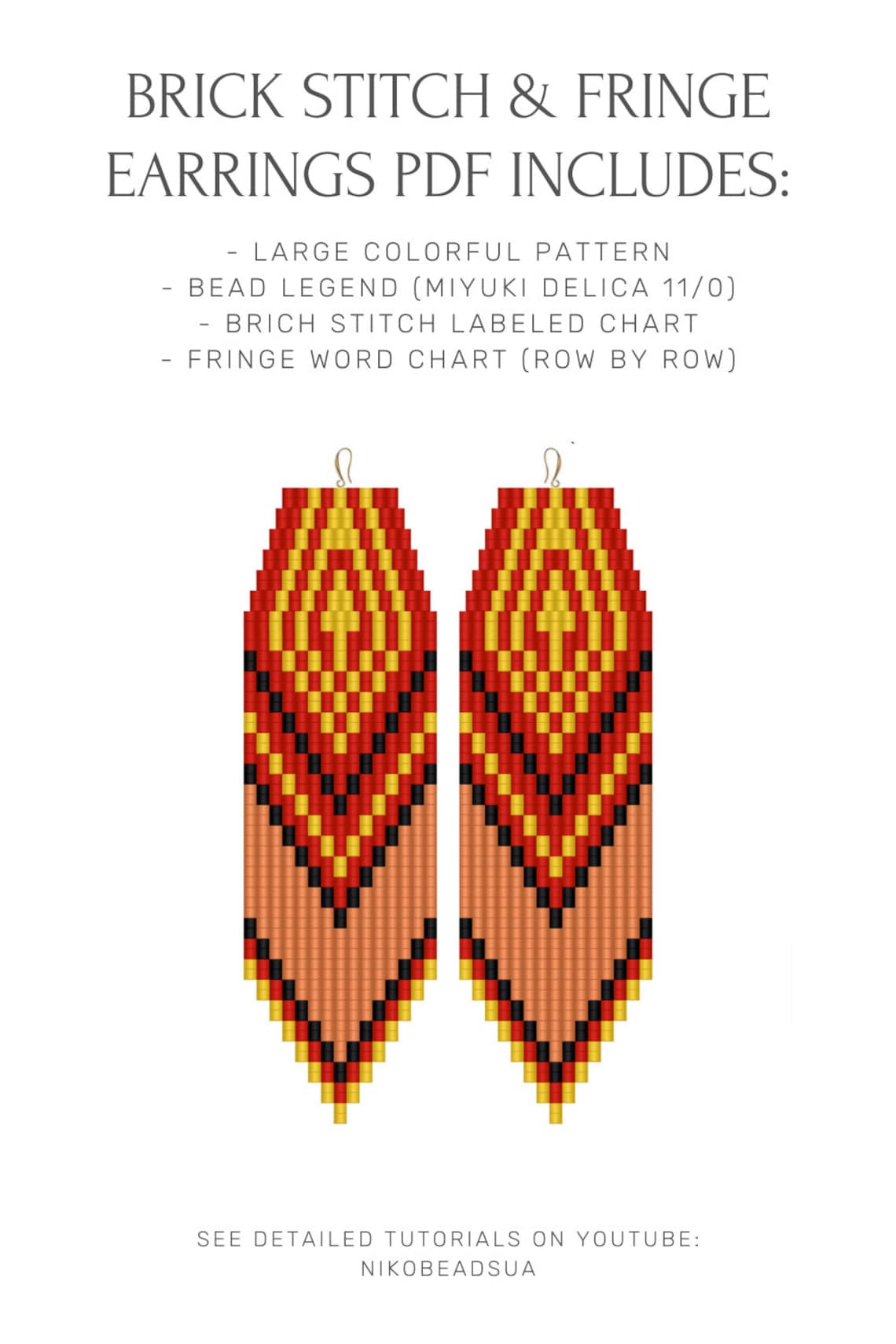 Red Ornament Brick Stitch Pattern for Fringe Beaded Earrings - Etsy