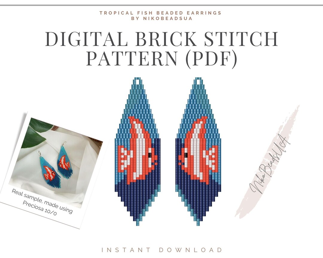 Tropical Fish Brick Stitch Pattern for Fringe Beaded Earrings ...